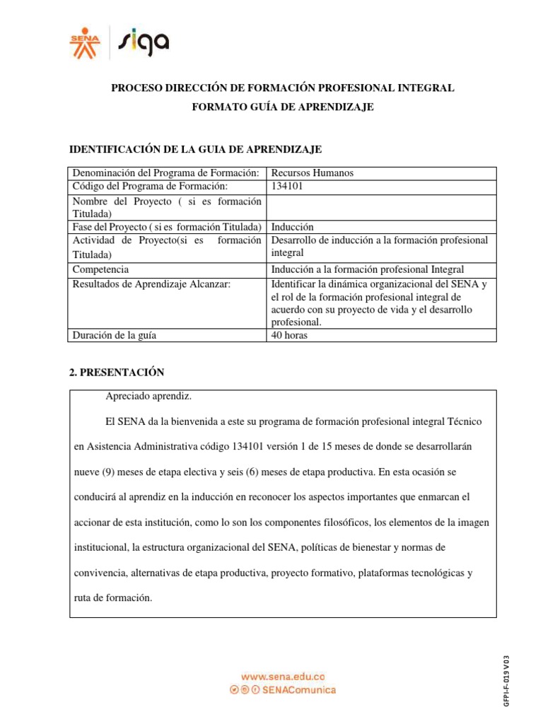Gfpi-F-019 - Guia - de - Aprendizaje Inducción | PDF | Desarrollo profesional | Aprendizaje