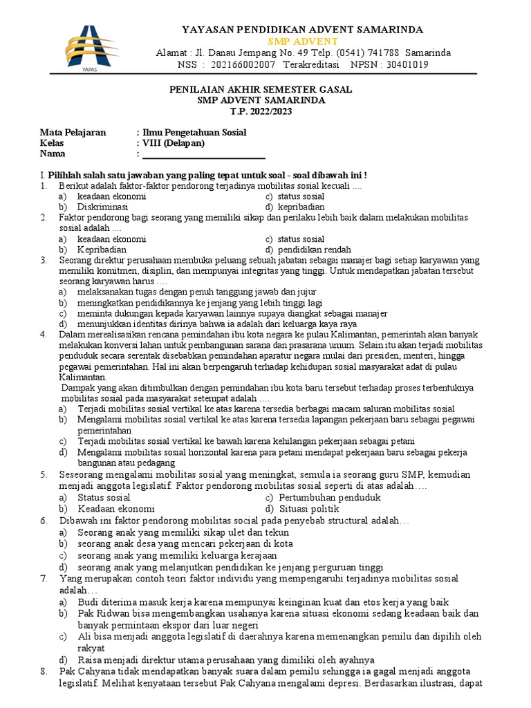 Soal PAS Ganjil IPS Kelas 8 2022 | PDF