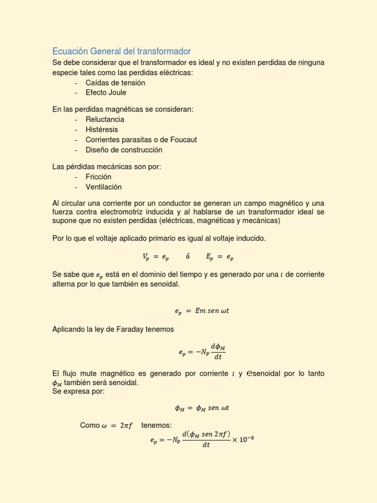 Ecuación General Del Transformador | PDF | Transformador | voltaje