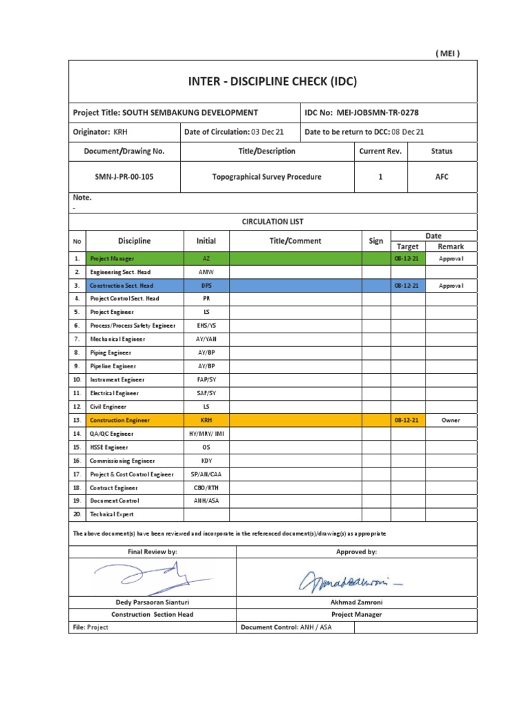 Interͳdiscipline Check (Idc) : Civil Engineer LS Construction Engineer ...