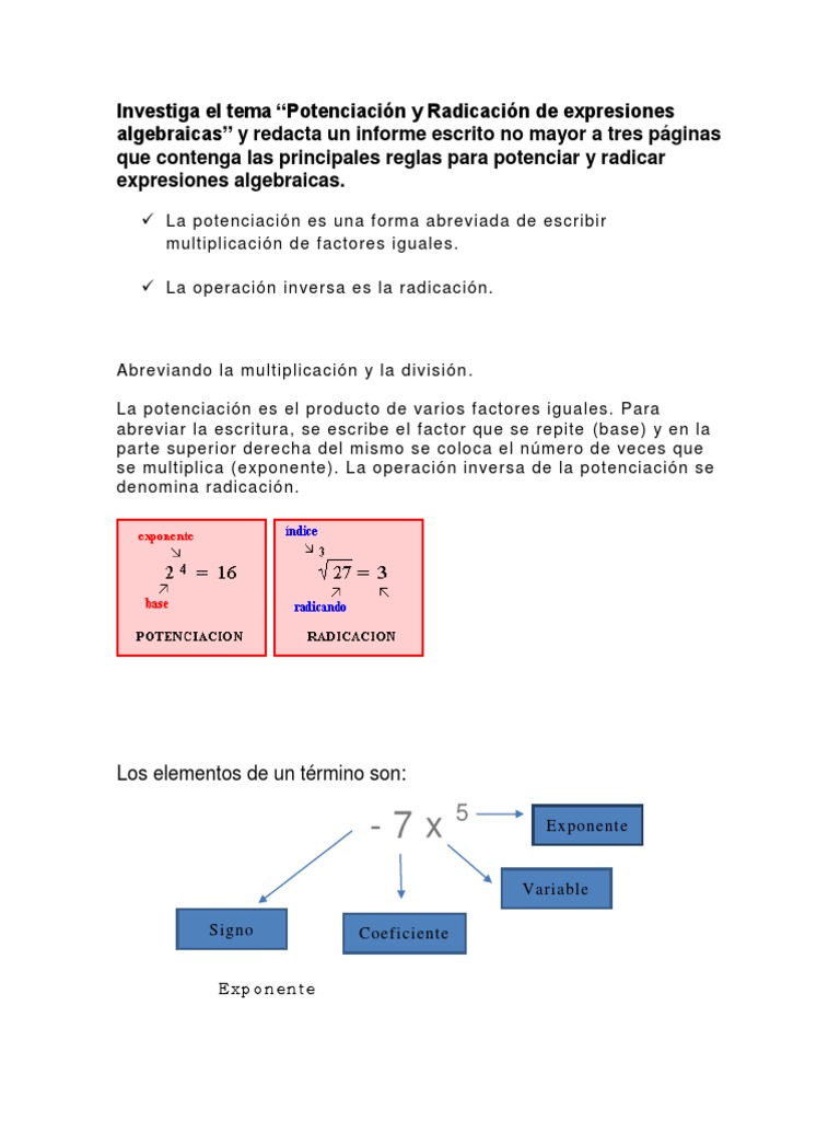 Los Elementos de Un Término Son | PDF | Exponenciación | Multiplicación