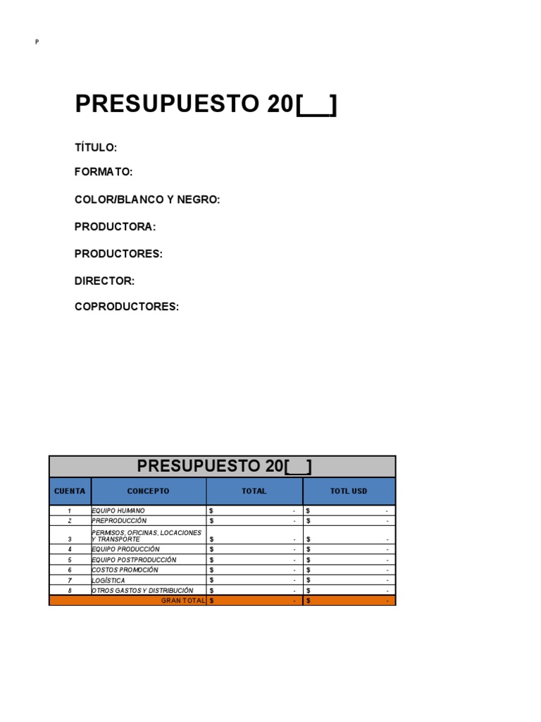 8) Template Presupuesto y Esquema Financiero | PDF | Presupuesto ...