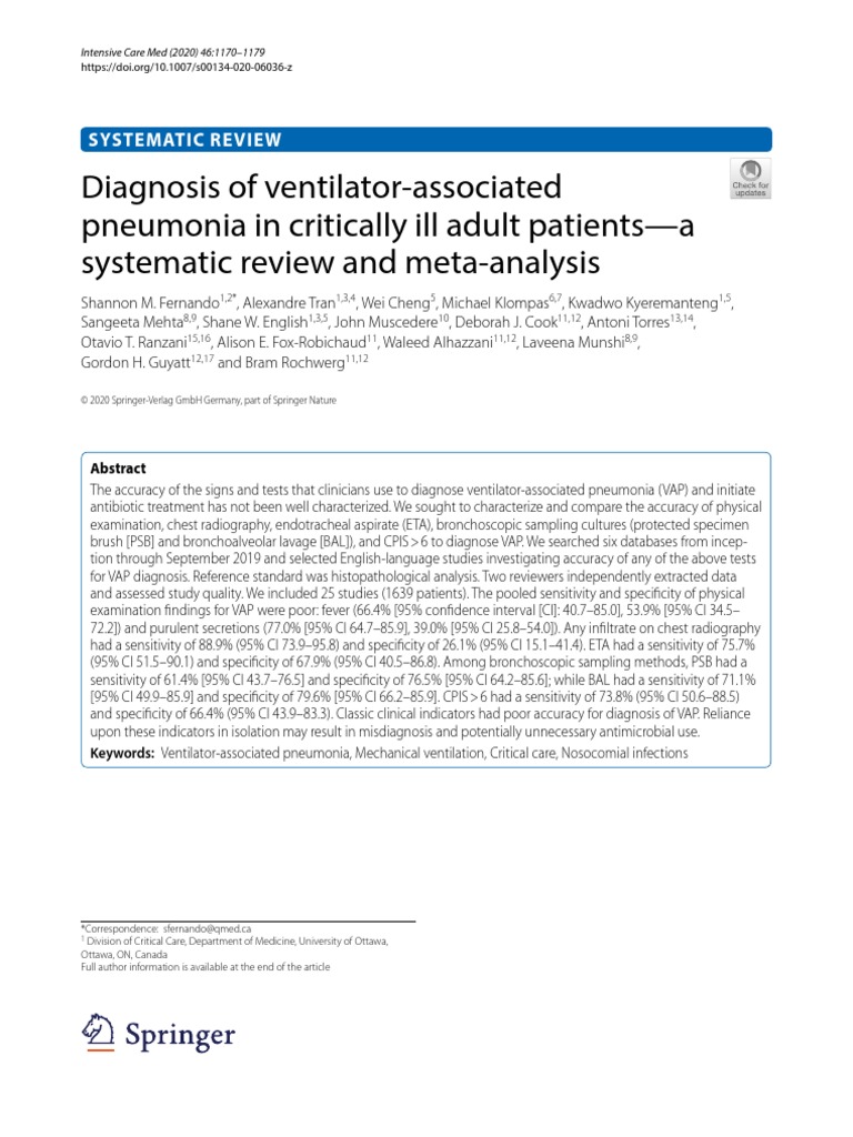PAVM em Terapia Intensiva | PDF | Sensitivity And Specificity | Medicine