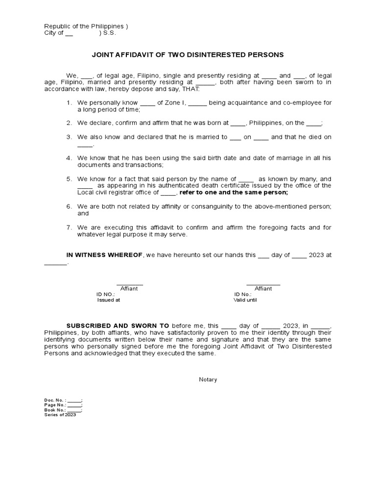 Joint affidavit Philippines birth marriage death | PDF