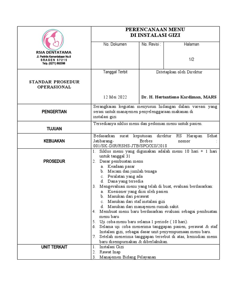Perencanaan Menu Pasien Rumah Sakit | PDF