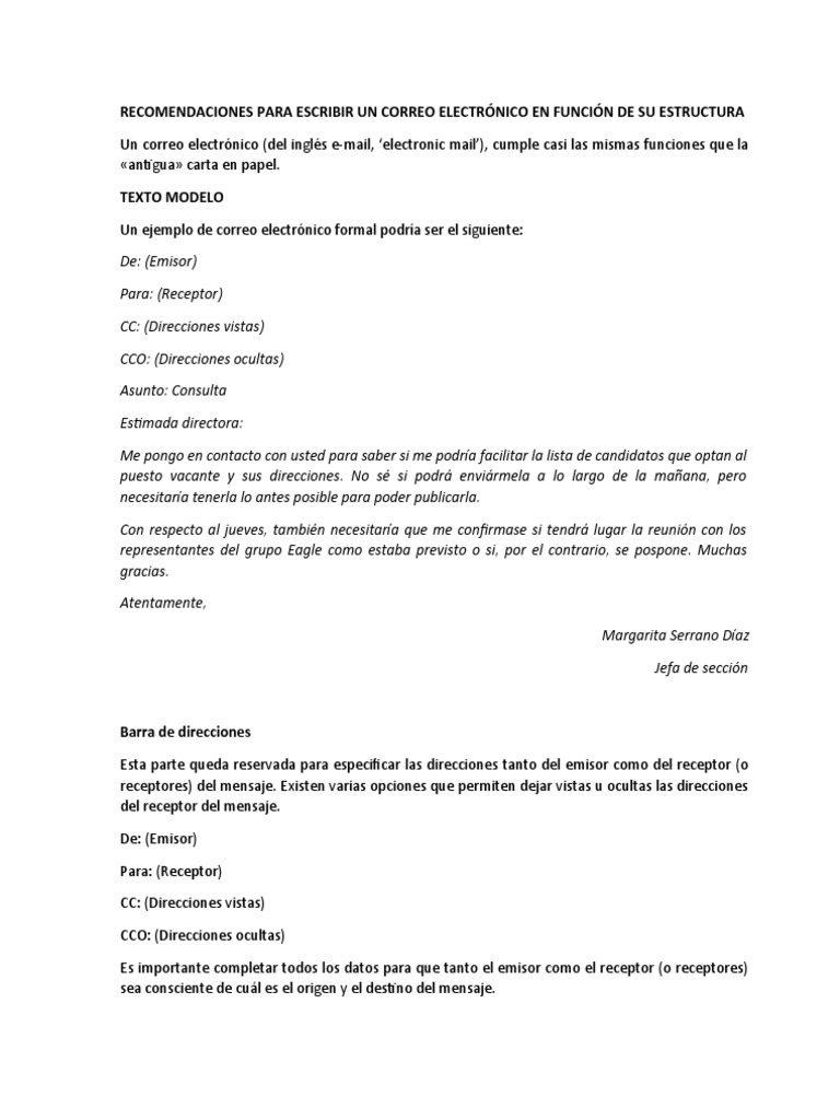 Recomendaciones para Escribir Un Correo Electrónico en Función de Su ...