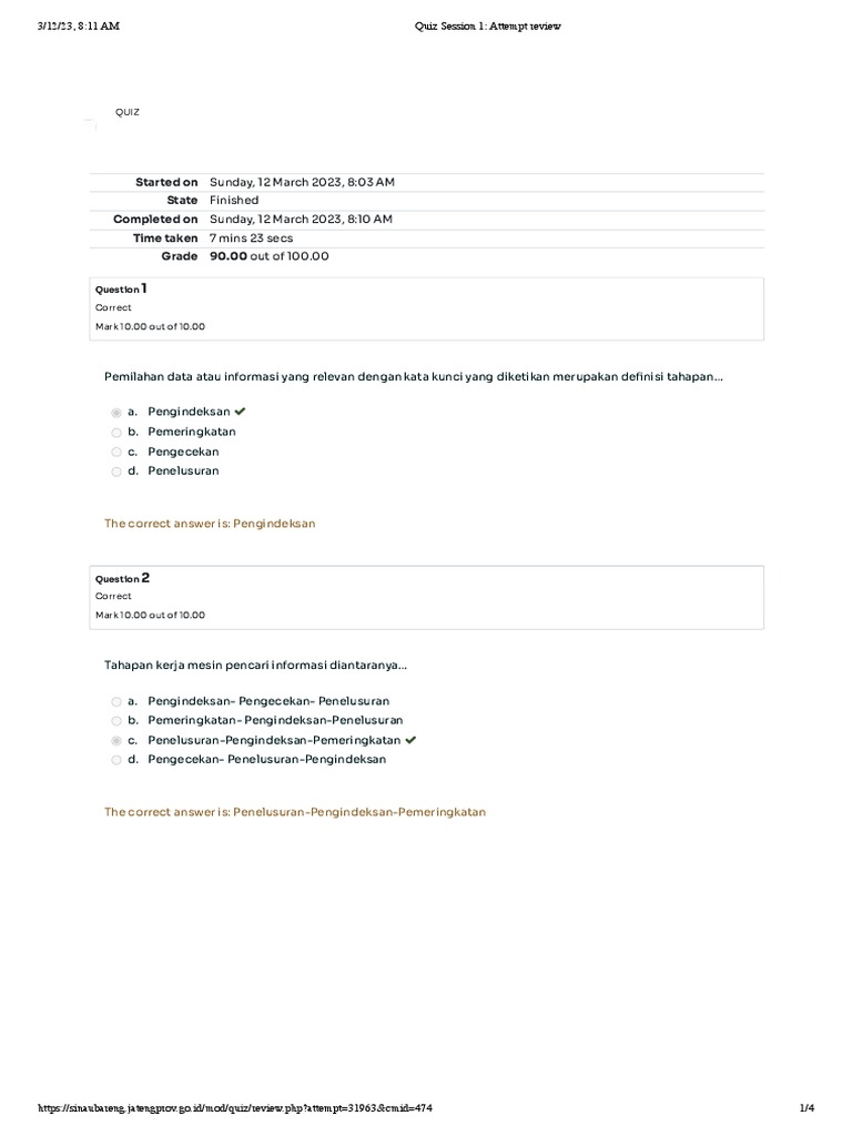 Quiz Session 1 - Attempt Review | PDF