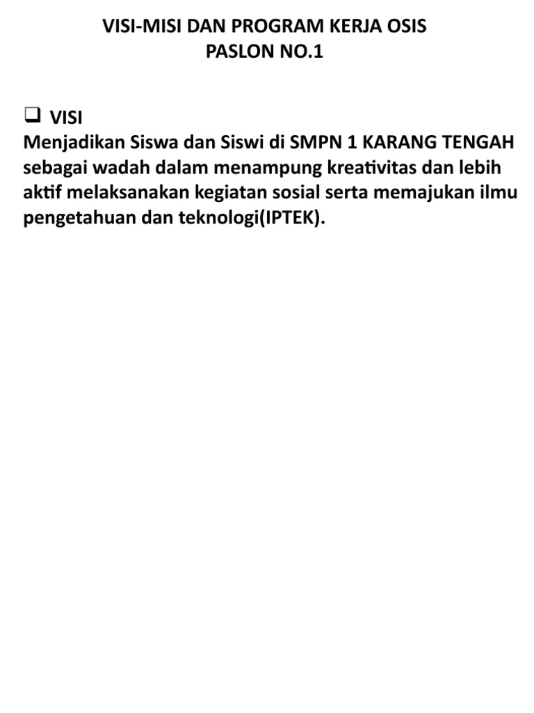 Visi-Misi OSIS SMPN 1 Karang Tengah | PDF