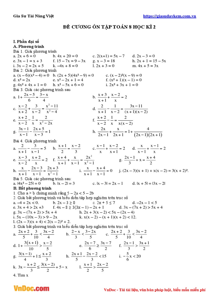 De Cuong On Tap Toan 8 Hoc Ki 2 de Cuong On Tap Toan 8 Hoc Ki 2 | PDF