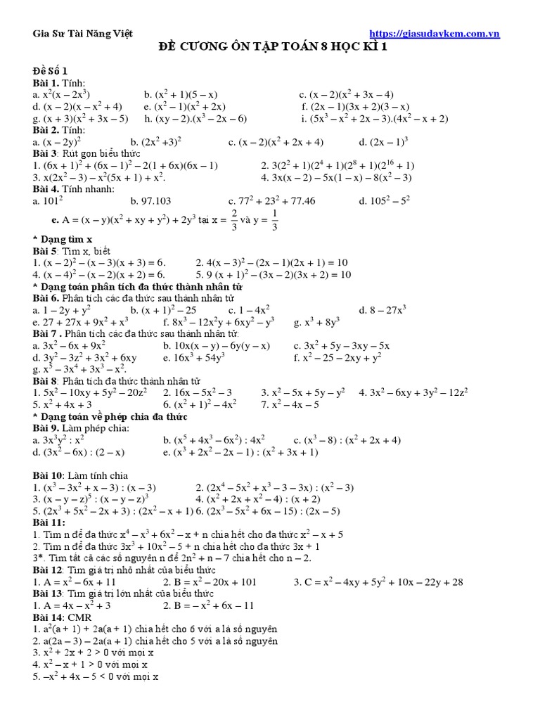 De Cuong On Tap Toan 8 Hoc Ki 1 de Cuong On Tap Toan 8 Hoc Ki 1 | PDF