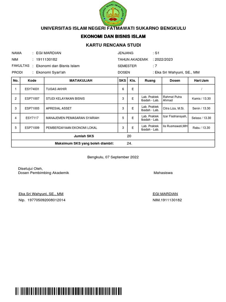 Cetak_KRS_Mahasiswa_07_September_2022 | PDF