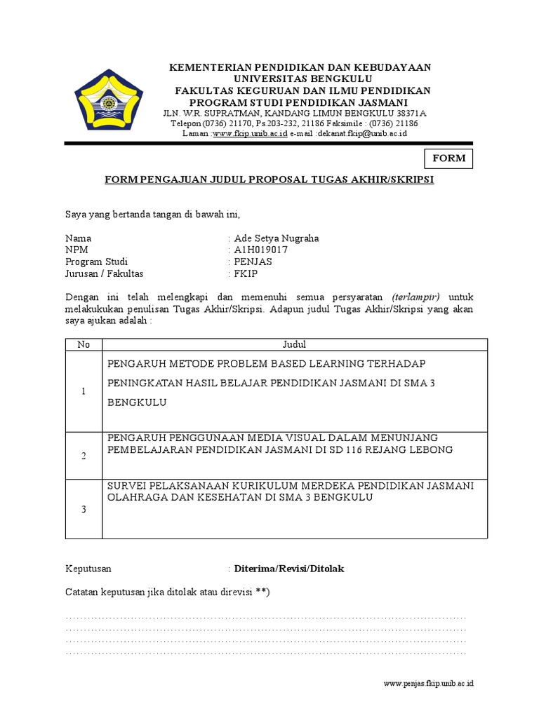 Form Pengajuan Judul Proposal Tugas Akhir-Skripsi ADE | PDF
