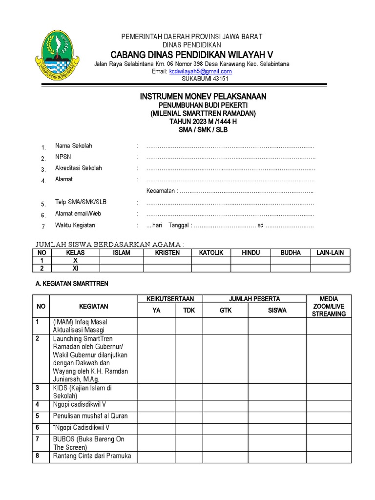 Instrumen Monev Smarttren 2023 | PDF