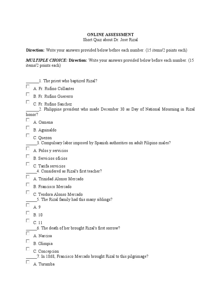 Online Assessment Direction: Write Your Answers Provided Below Before ...