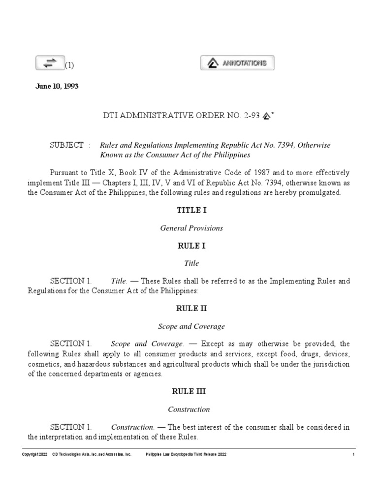 Dti Administrative Order No. 2-93 | PDF | Sales | Product (Business)