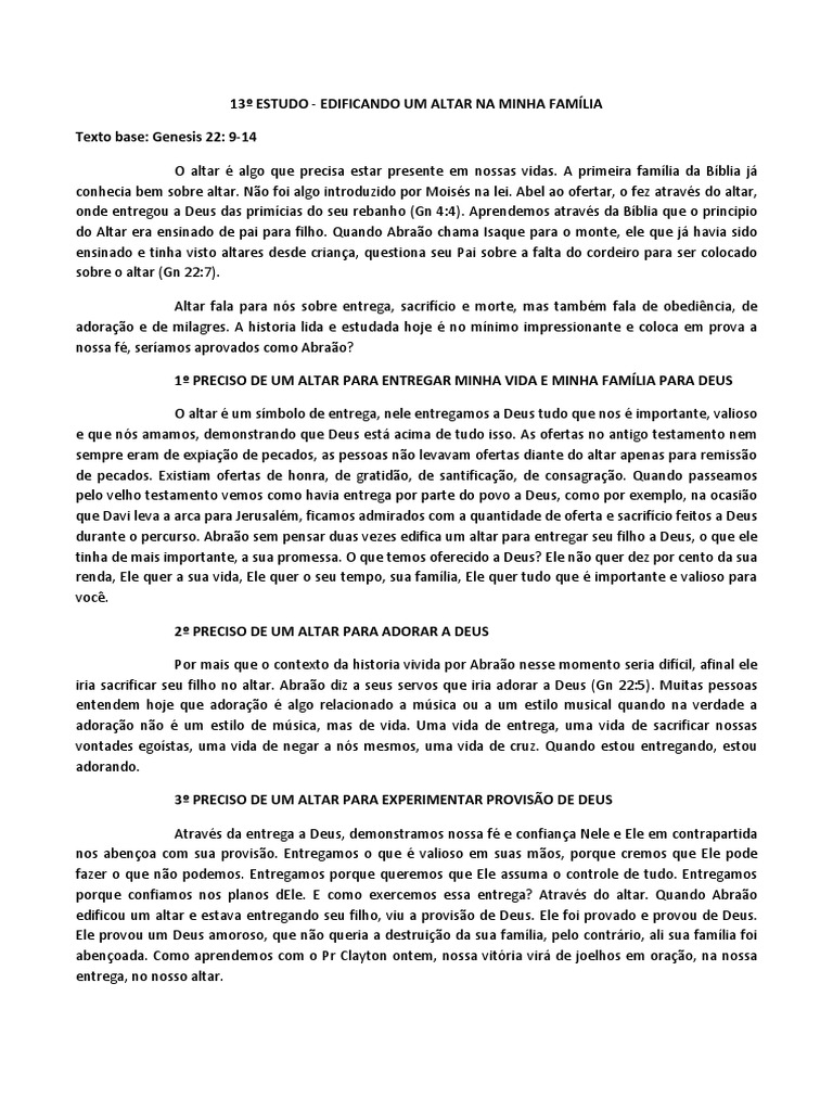 Estudo - Edificando Um Altar Na Minha Família | PDF | Abraão | Deus
