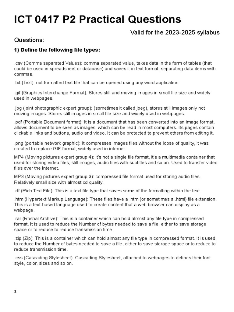 Ict p2 Practical Questions | PDF | File Format | Computer File