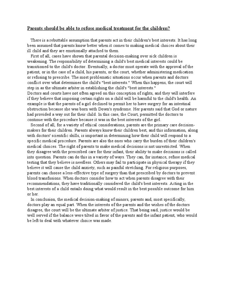 Parents' Rights in Child Medical Decisions | PDF | Decision Making | Rights