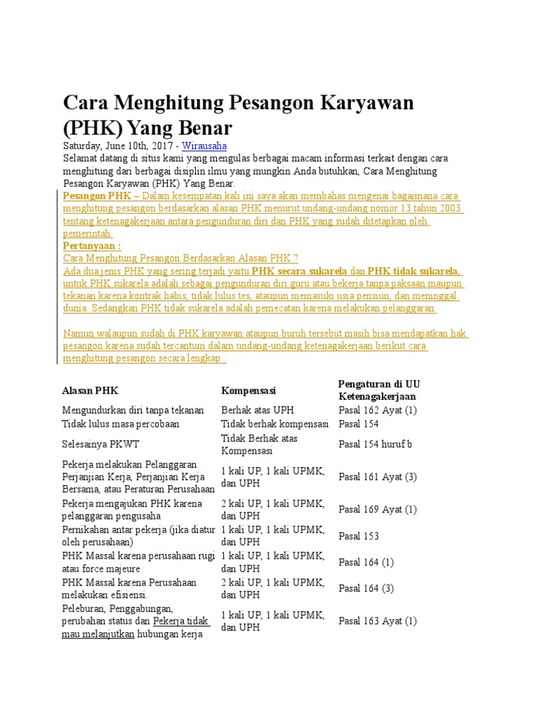 Menghitung Pesangon PHK | PDF