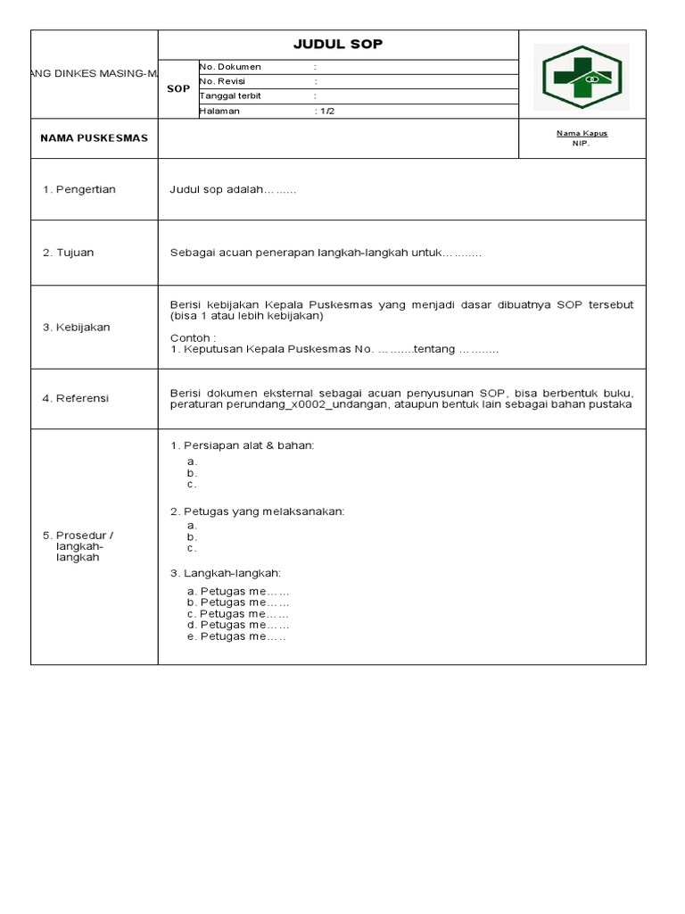 Template SOP Puskesmas Excel | PDF