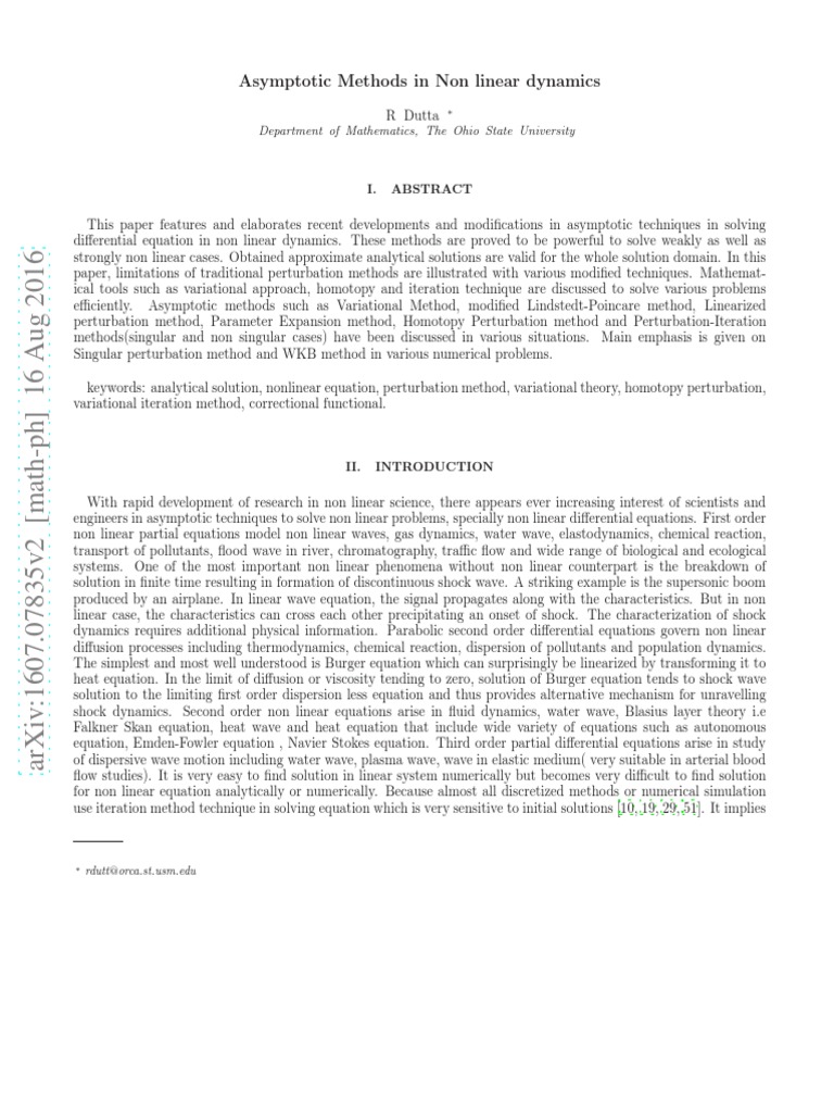 Asymptotic Methods in Non Linear Dynamics (R. Dutta) | Download Free PDF | Nonlinear System ...