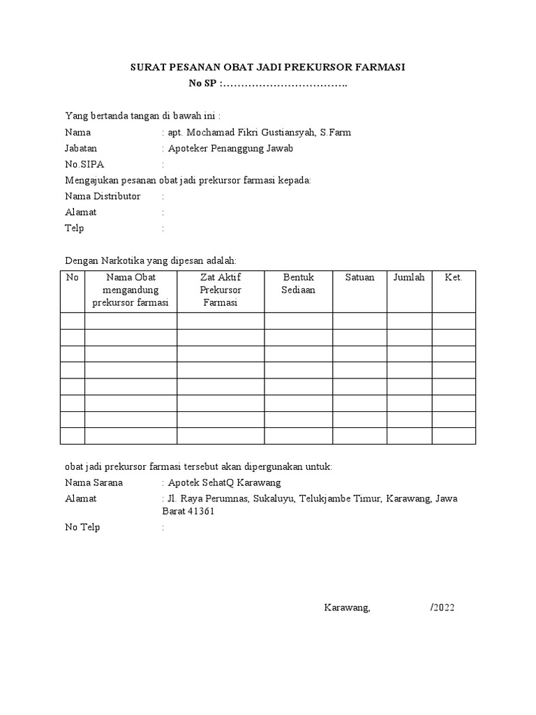Pesanan Obat Prekursor Apotek Karawang | PDF