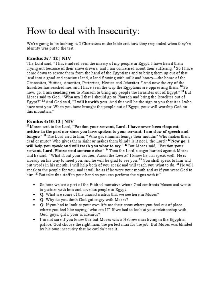 How To Deal With Insecurity | PDF | The Exodus | Moses