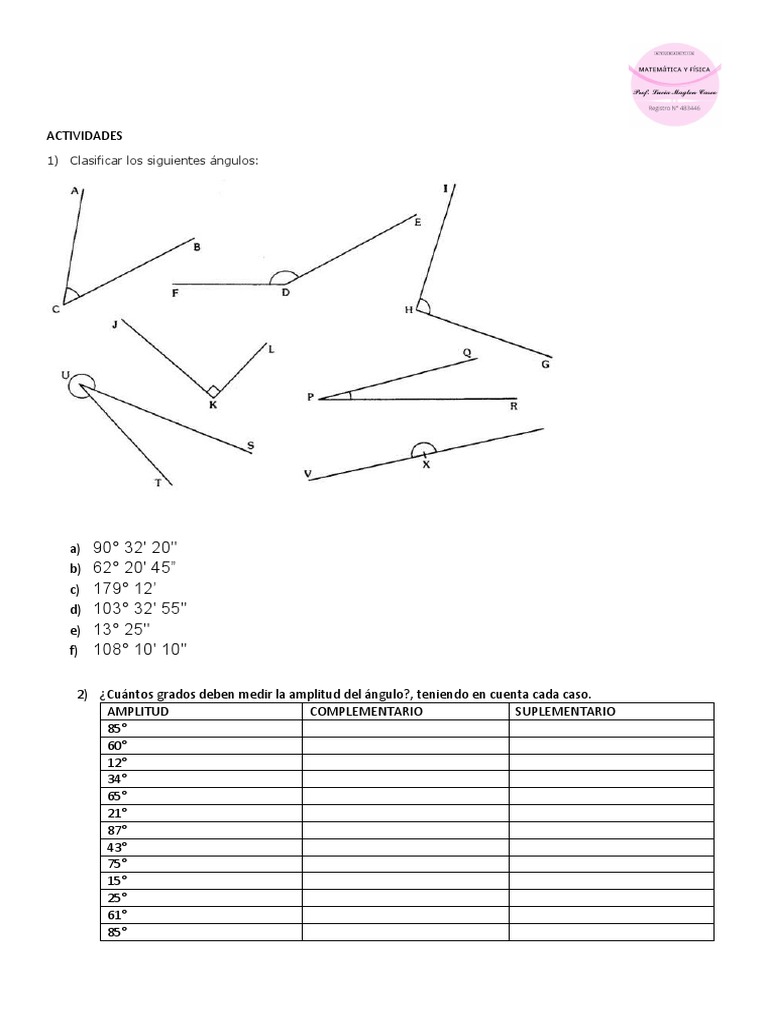 Actividades: 1) Clasificar Los Siguientes Ángulos | PDF