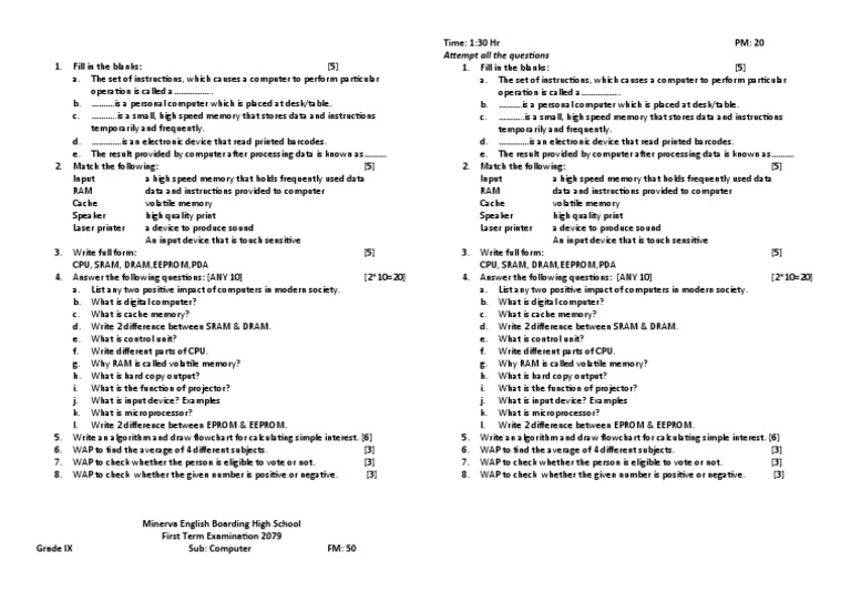 Students Questions | PDF | Computer Memory | Random Access Memory