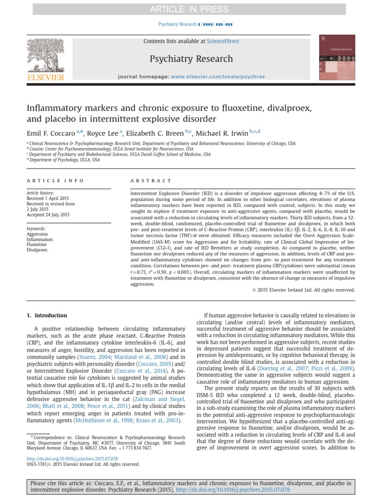 Inflammatory Markers and Chronic Exposure To Fluxetine, Divalproex and ...