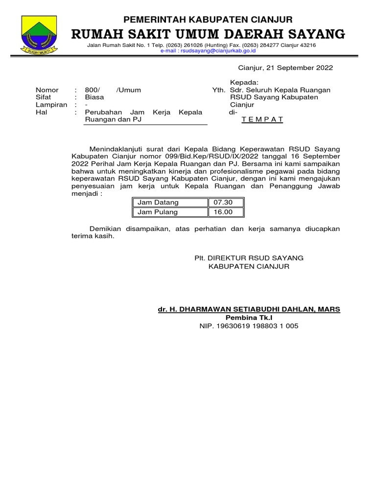 SURAT EDARAN Jam Kerja | PDF