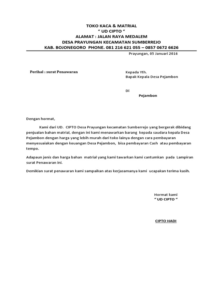 Contoh Blangko Surat Penawaran | PDF