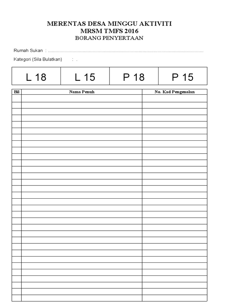L18 L15 P18 P15: Merentas Desa Minggu Aktiviti MRSM Tmfs 2016 | PDF
