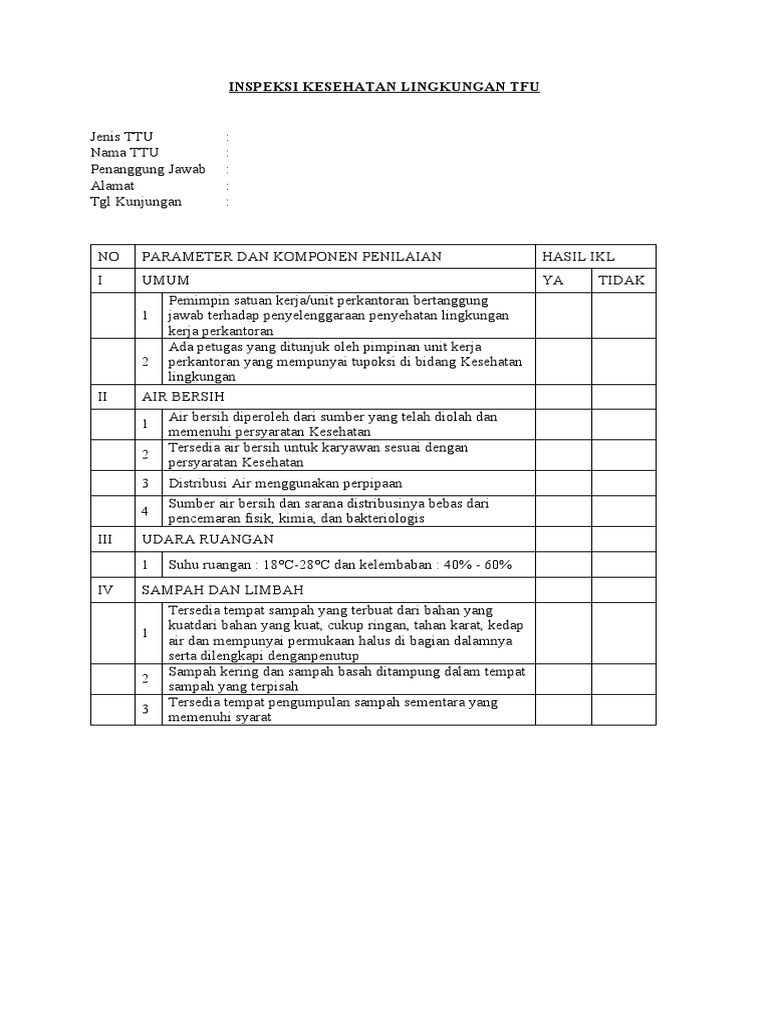 Inspeksi Kesehatan Lingkungan TFU | PDF