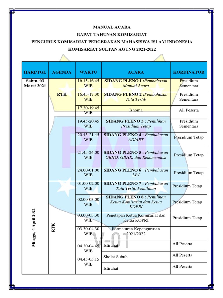 Manual Acara Rapat Tahunan PMII 2021 | PDF