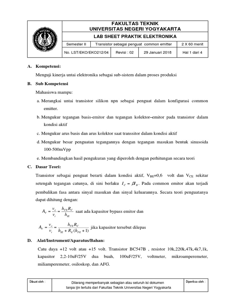 Labsheet Elektronika-4 | PDF