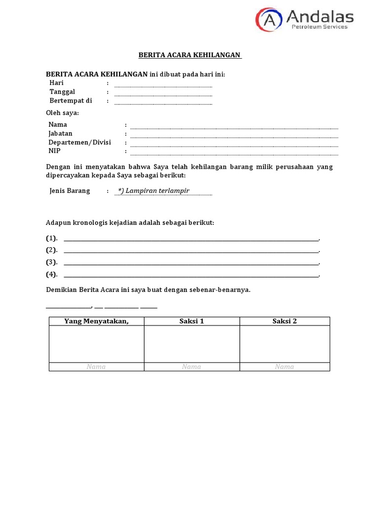 Contoh Berita Acara Kehilangan Barang | PDF