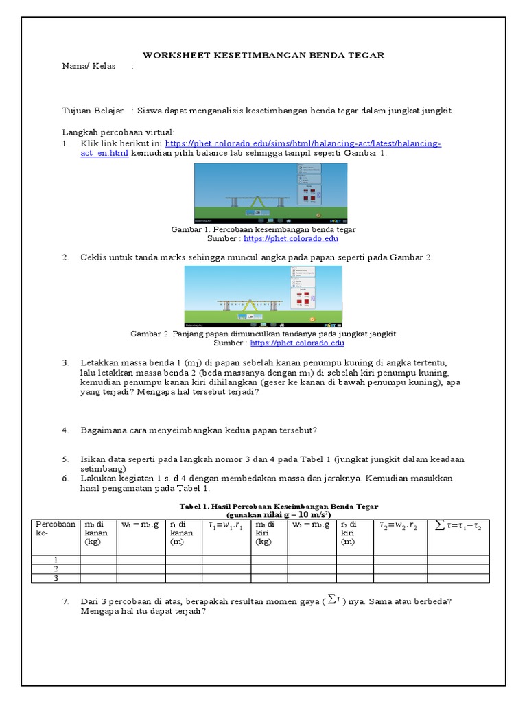 Worksheet Kesetimbangan Benda Tegar | PDF