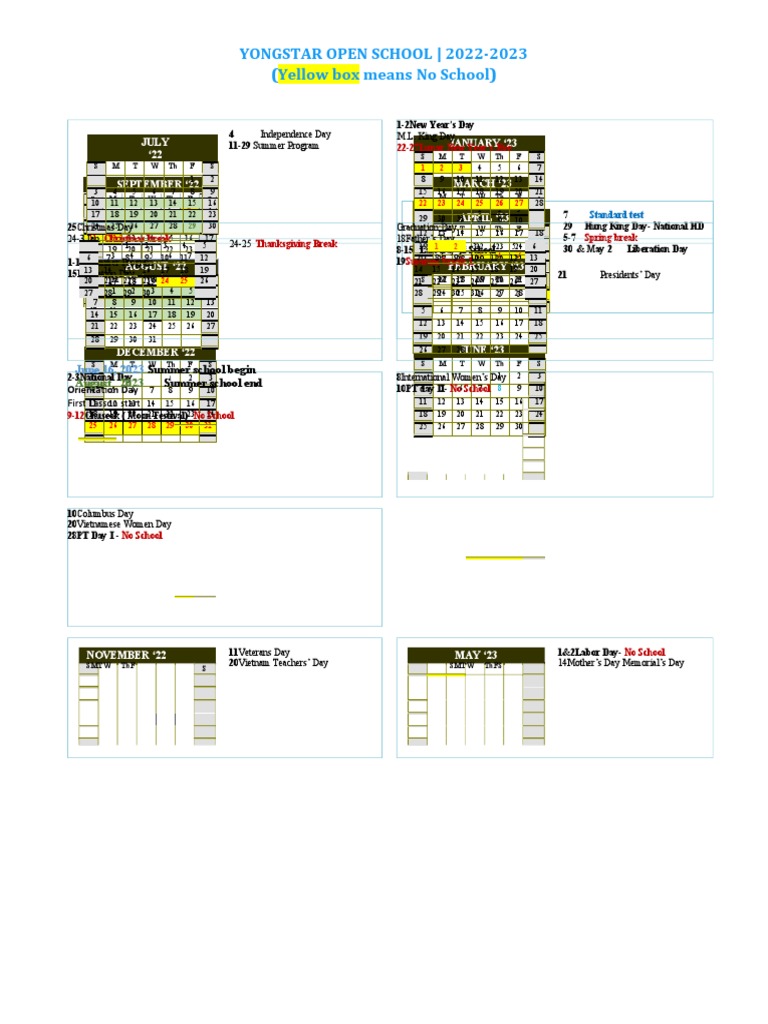 2022-2023 School Calendar | PDF | Tetrahydrofuran | Chemical Substances