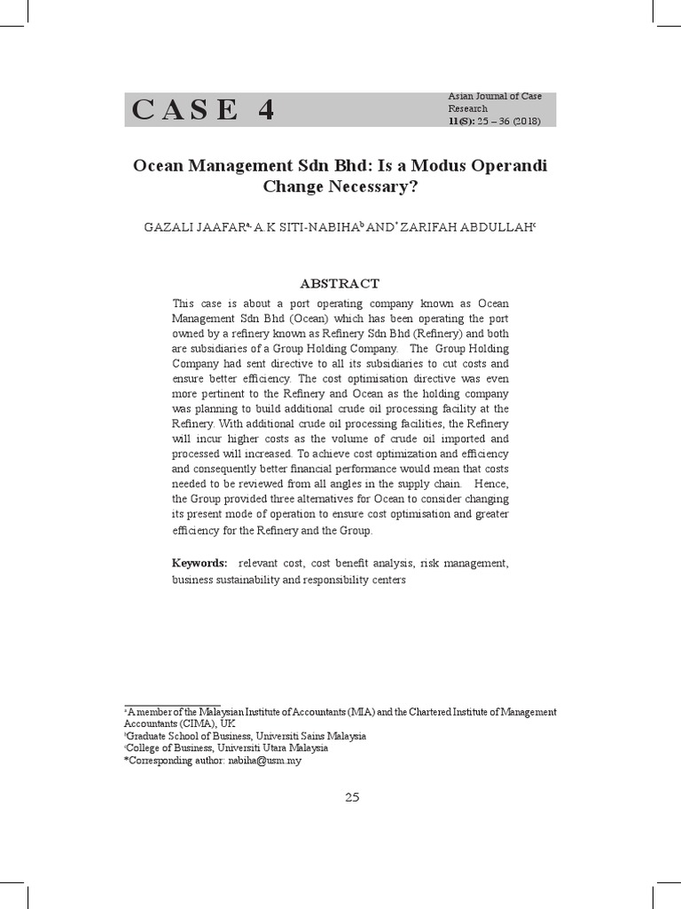 Case 1 - Ocean Management SDN BHD - Is A Modus Operandi Change ...