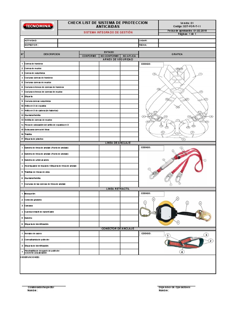 Check List de Sistema de Proteccion Anticaidas | PDF | Bienes ...