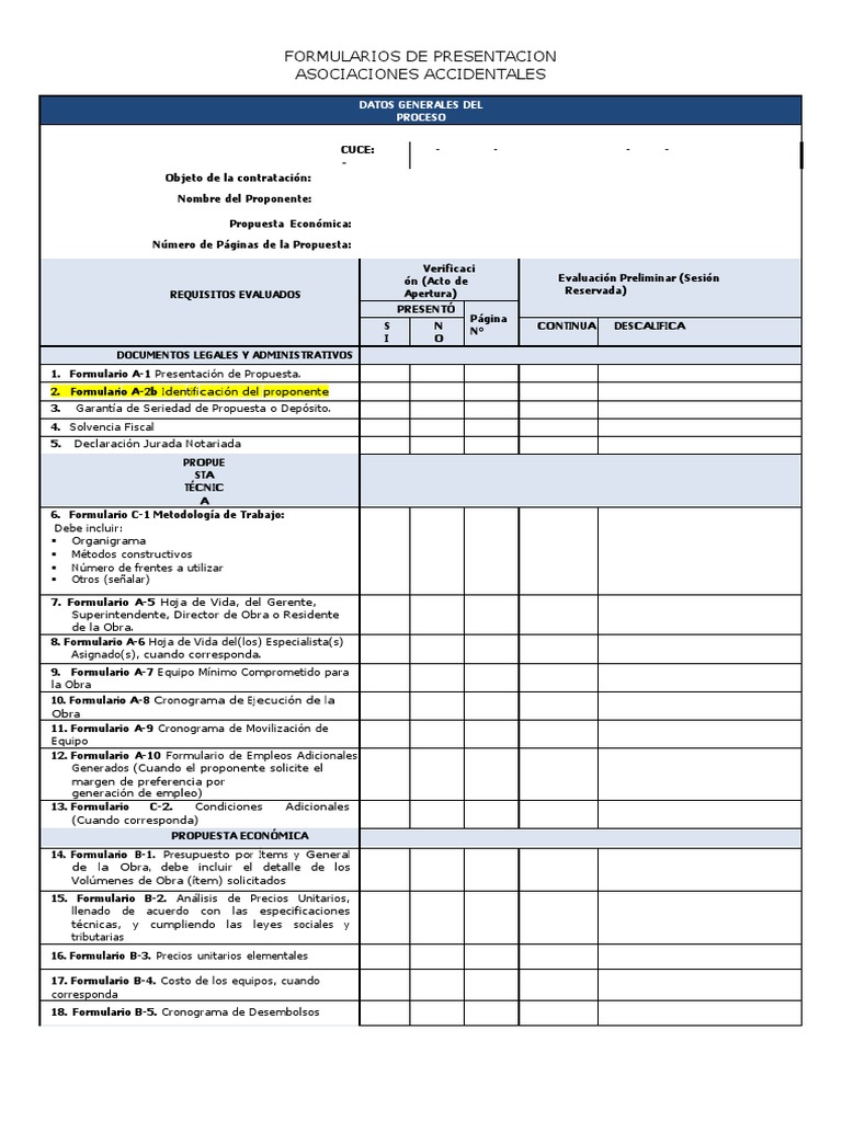 Formularios de Presentacion Segun DBC | PDF