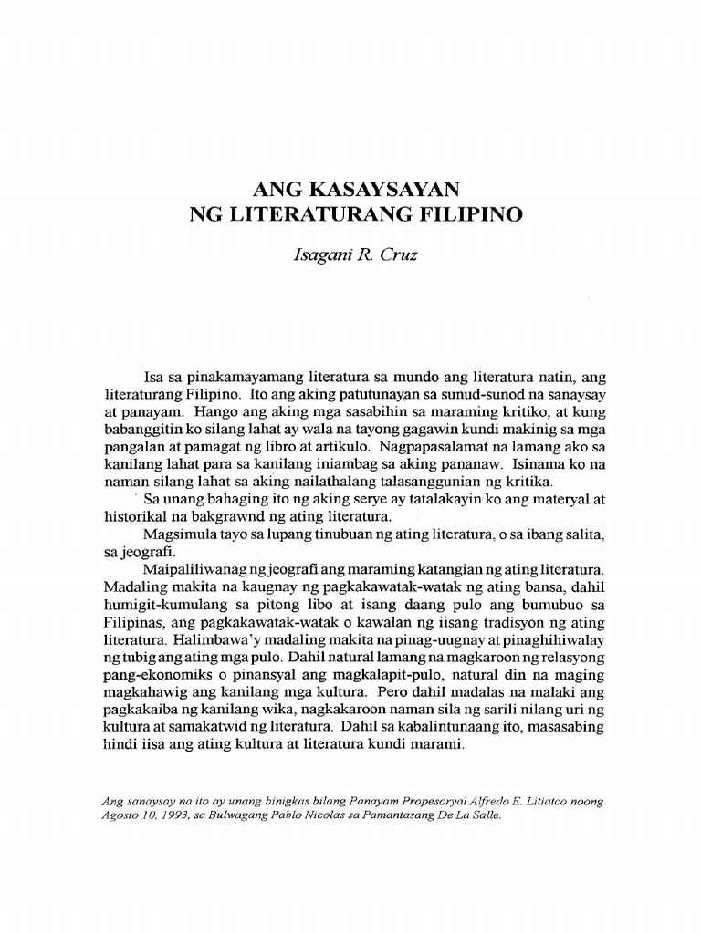 NG Literaturang Filipino: Ang Kasaysayan | PDF