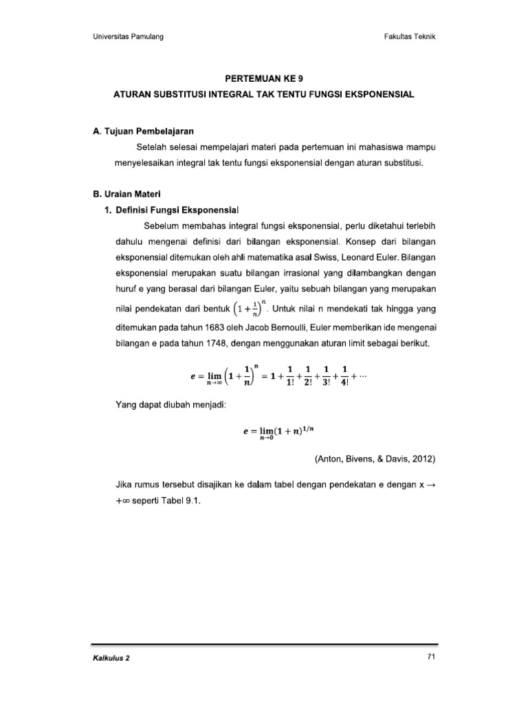 Tek0033 - 09 - Aturan Substitusi Integral Tak Tentu Fungsi Eksponensial ...