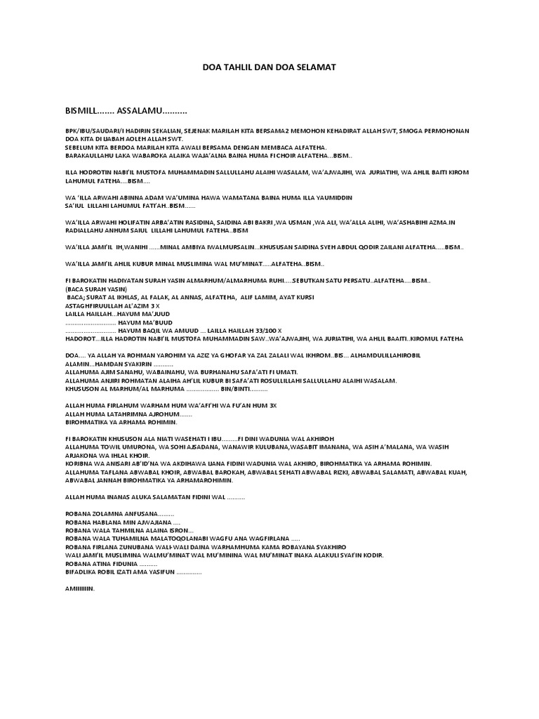 Doa Tahlil Dan Doa Selamat | PDF | Quran | Islam
