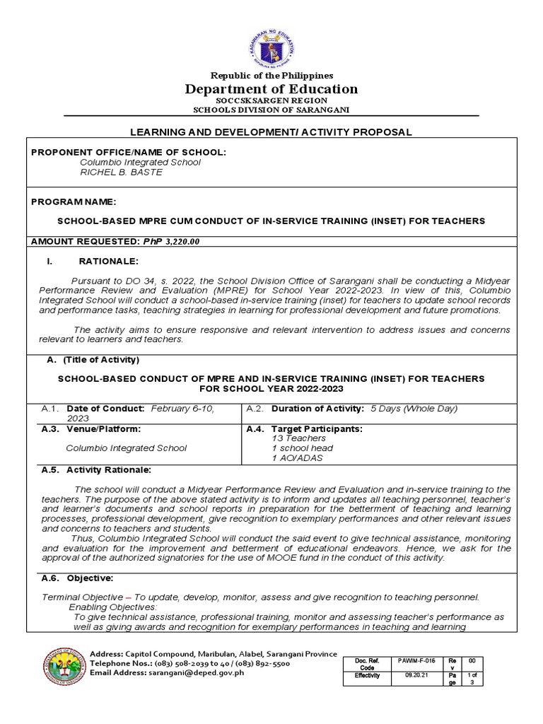 Columbio School MPRE & INSET 2023 | PDF | Cognition