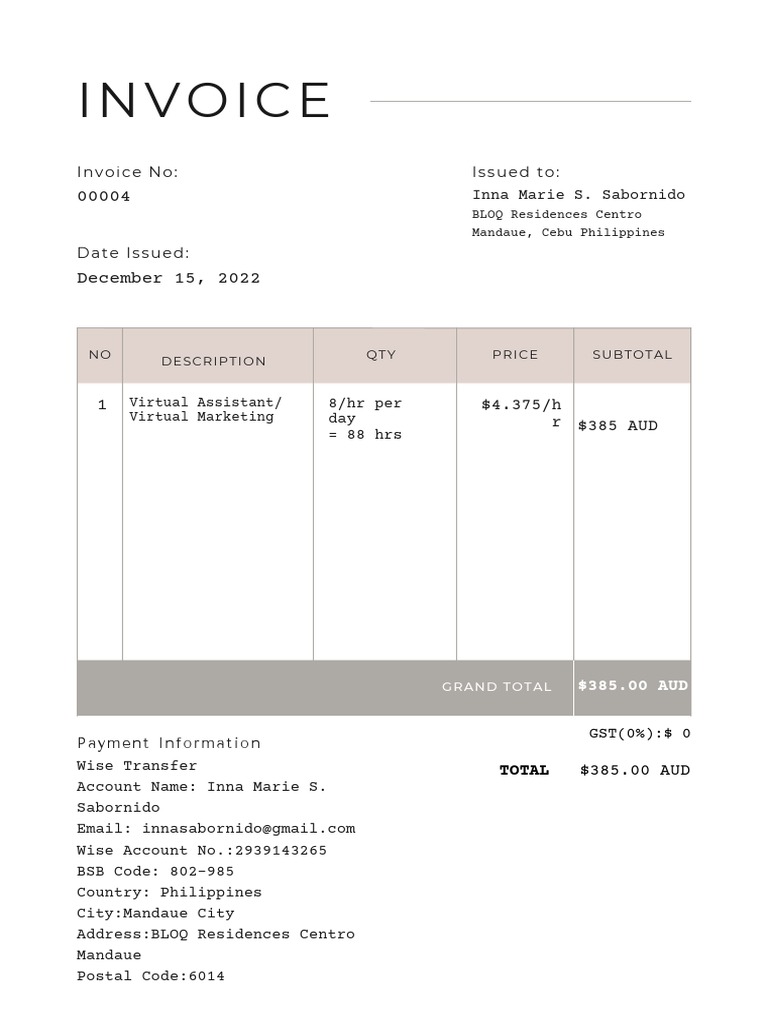 Invoice: BLOQ Residences Centro Mandaue, Cebu Philippines | PDF