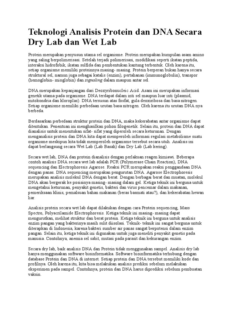 Analisis Wet Lab DNA dan Protein | PDF