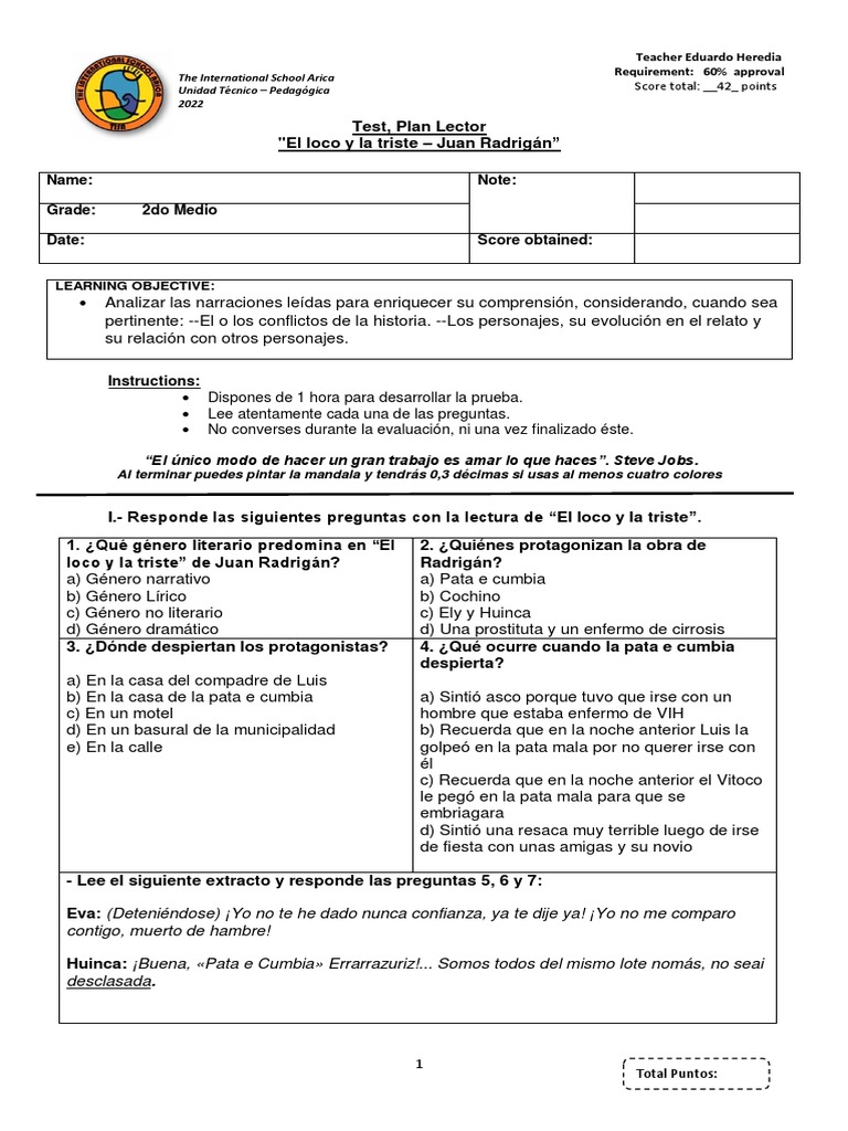 Análisis y Prueba: "El Loco y la Triste" | PDF