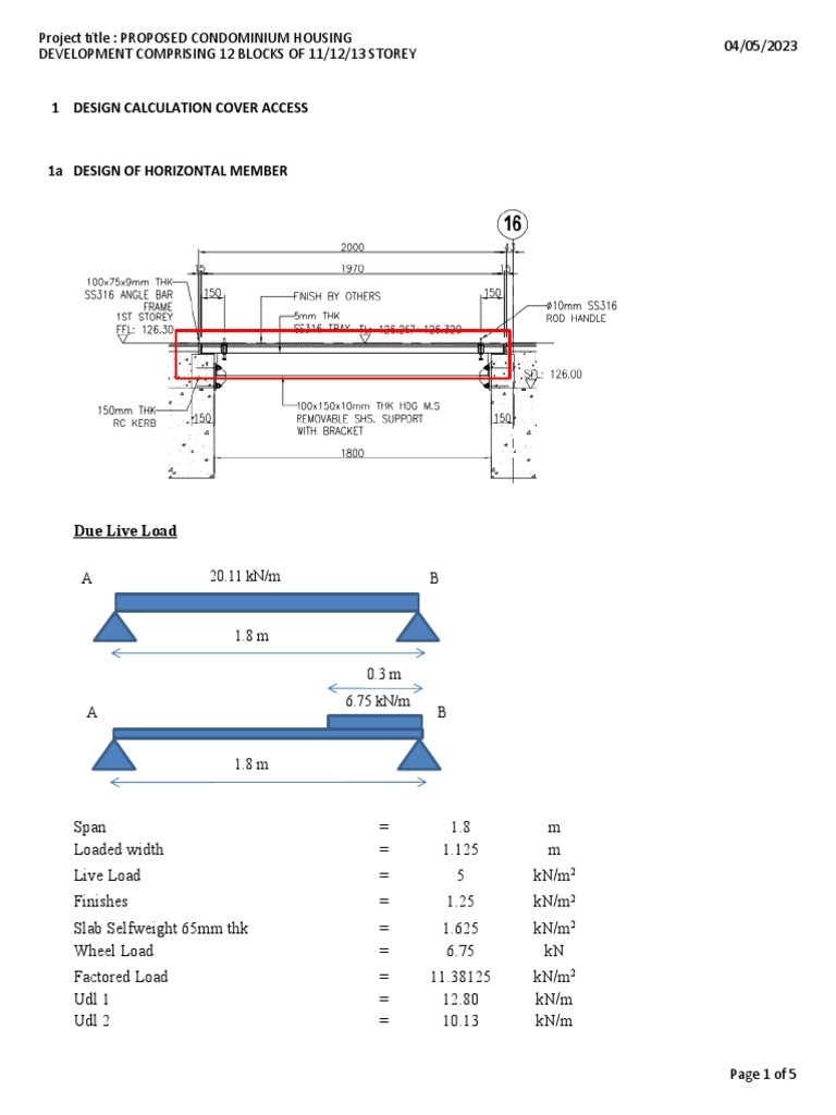 1 Design Calculation Cover Access | PDF | Bending | Building Engineering